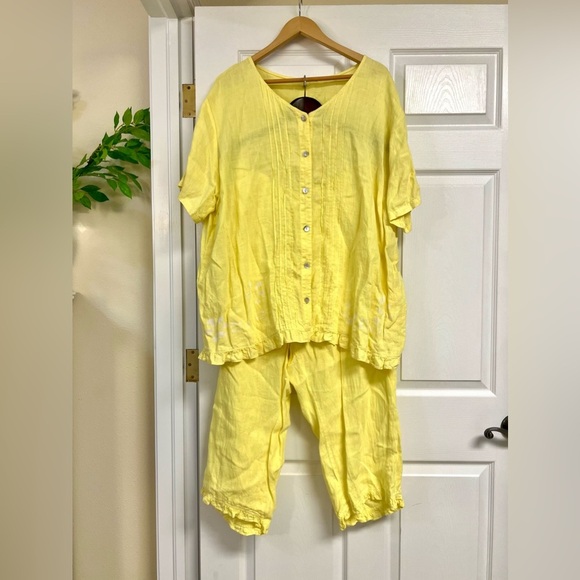 FENINI | Tops | Vintage Fenini Plus 2x 0 Linen Yellow 2piece Ankle Pant ...